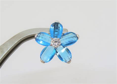 Vintage Sterling Silver Blue Topaz And White Topaz Flower Pendant Etsy