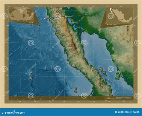 Baja California Mexico Physical Labelled Points Of Cities Stock