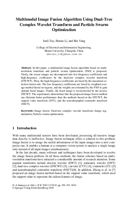 pdf multimodal image fusion algorithm using dual tree complex wavelet
