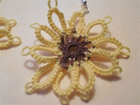 Tatted Golden Rod Brown Daisy Earrings By Dove Country Tatting Ebay