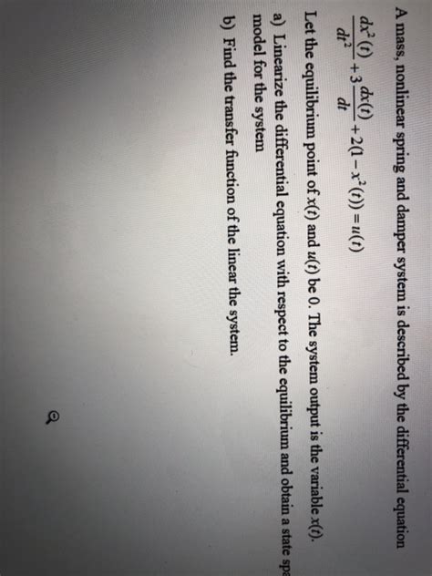 Solved A Mass Nonlinear Spring And Damper System Is Chegg