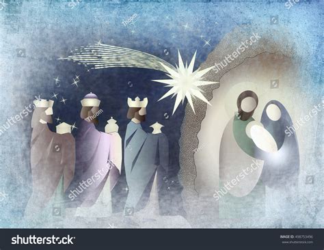 Christmas Nativity Religious Bethlehem Crib Scene Stock Illustration
