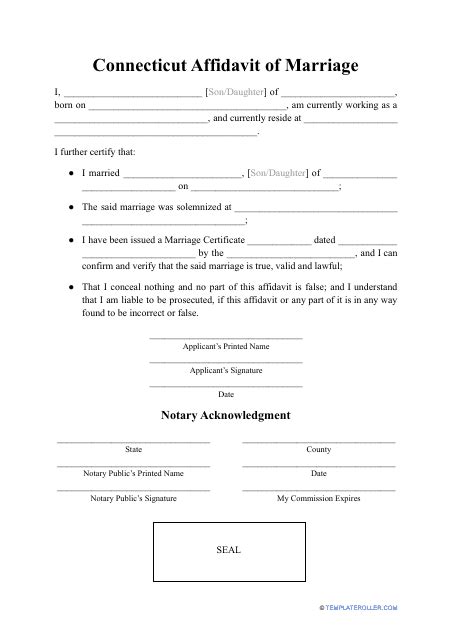 Connecticut Affidavit Of Marriage Fill Out Sign Online And Download