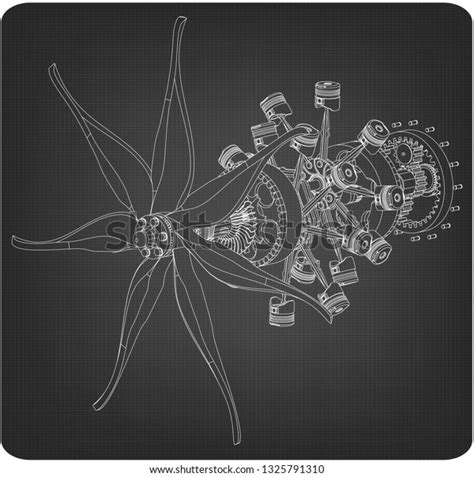 Disassembled Radial Engine On Gray Background Stock Vector Royalty Free 1325791310 Shutterstock