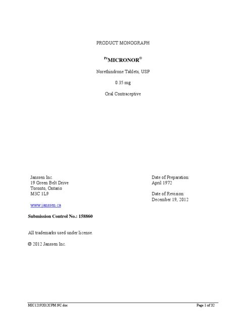 Micronor Pm E Pdf Combined Oral Contraceptive Pill Birth Control