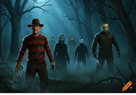 Cartoon Horror Characters Michael Myers Freddy Krueger Jason Voorhees