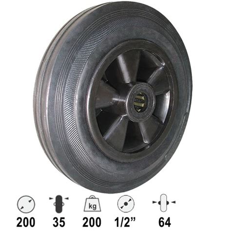 Wheel 200mm Rubber 135kg Offset For Trolley 20mm Bearing With 12 Bush