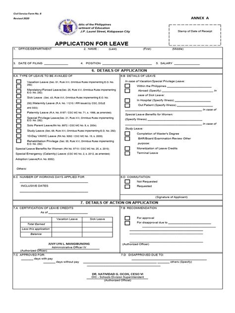 Cs Form 6 Leave Form R2020 Pdf