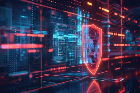 Futuristic Cybersecurity Interface With Digital Shield And Data