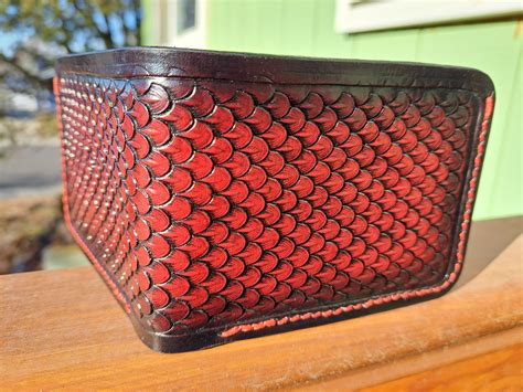 Red Dragon Scale Leather Wallet Finished Art Rdnd