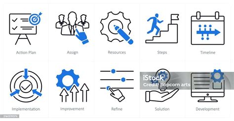 A Set Of 10 Action Plan Icons As Action Plan Assign Resources Stock Illustration Download