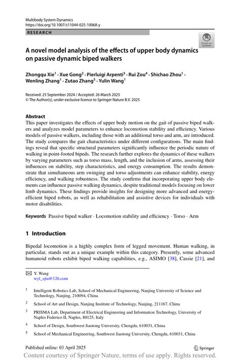 A Novel Model Analysis Of The Effects Of Upper Body Dynamics On Passive
