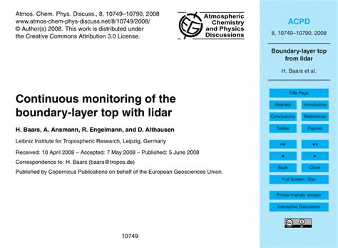 Pdf Continuous Monitoring Of The Boundary Layer Top With Lidar
