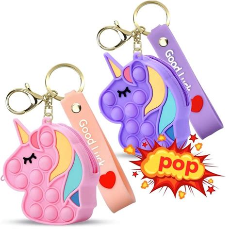 Pop It Keychain Fidget Toys Unicorn Design Fidget Toy Fidget Wallet Toy