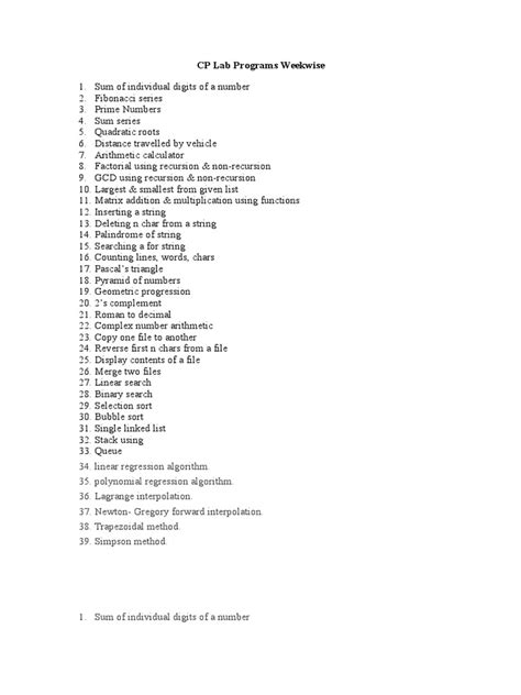 Cp Lab Programs Weekwise Pdf Numbers Integer Computer Science