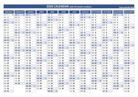 Calendar With Week Numbers 2026 Printable Calendar