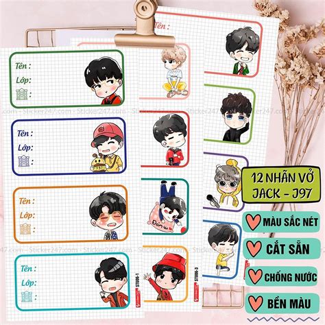 Mua 12 Sticker Nhãn Vở Jack J97 Chibi Cute Decal Nhãn Vở Chống Nước