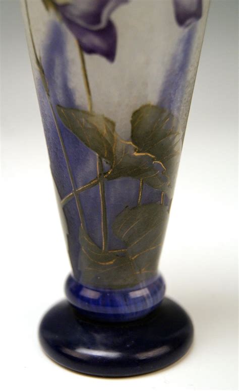 Daum Nancy France Art Nouveau Early Vase With Violets Flowers Made