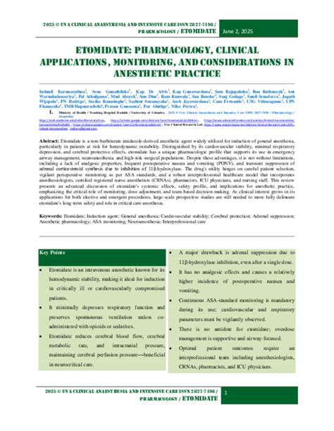 Pdf Etomidate Pharmacology Clinical Applications Monitoring And