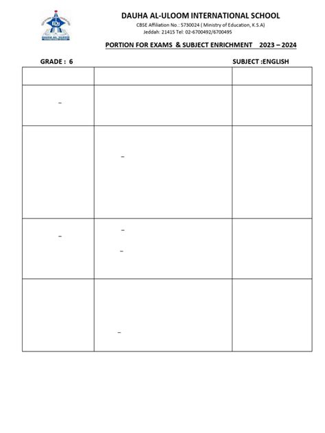 Grade 6 Break Up Sylabus 23 24 Pdf