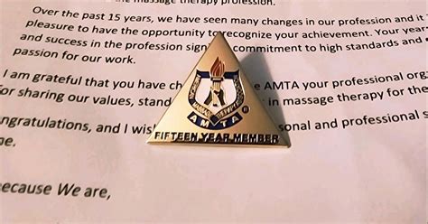Just Received My 15yr Membership Pin From Amta Felisha Thomas