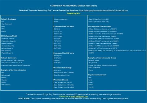 computer networking quiz cheat sheet