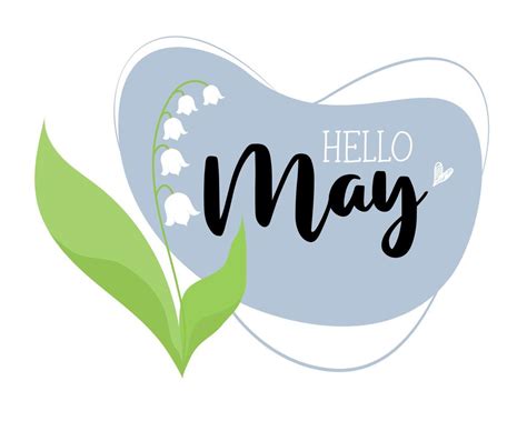Spring Greeting Card Hello May Beautiful May Lily Of Valley With Leaves Vector Illustration