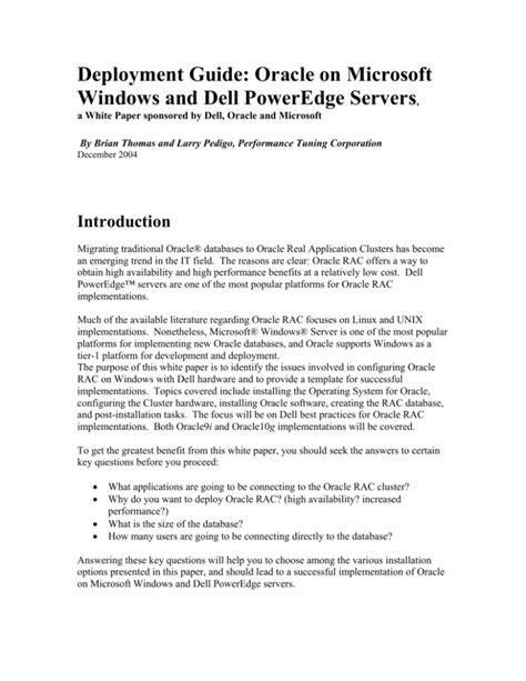 Deployment Guide Oracle On Microsoft Windows And Dell