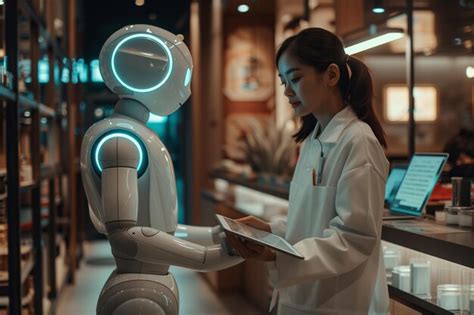 Premium Photo Ai Robot Assisting Woman Employee With Advanced Tasks