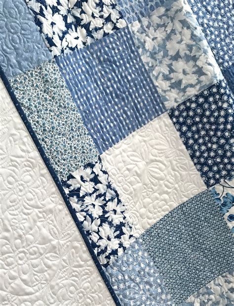 King Patchwork Quilt W Designer Fabrics Blue White Ella Etsy