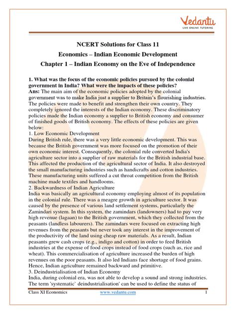 Class 11 Indian Economic Development Chapter 1 Pdf Economy Of