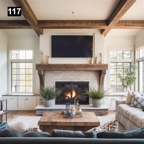 Gorgeous Reclaimed Wood Beam Fireplace Mantel With Wooden Corbels 117