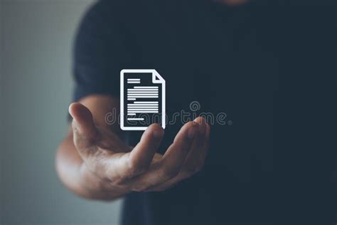 Document Management System Concept Businessman Holding A Document Icon