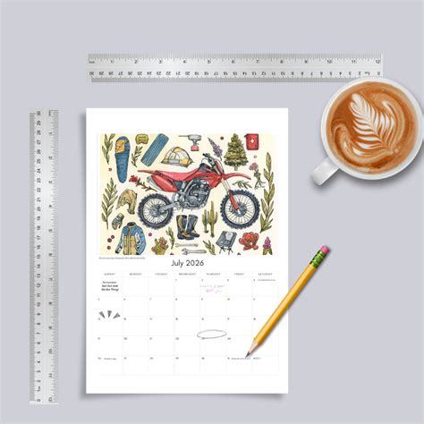 2026 Illustrated Motorcycle Calendar Digital Download Printable