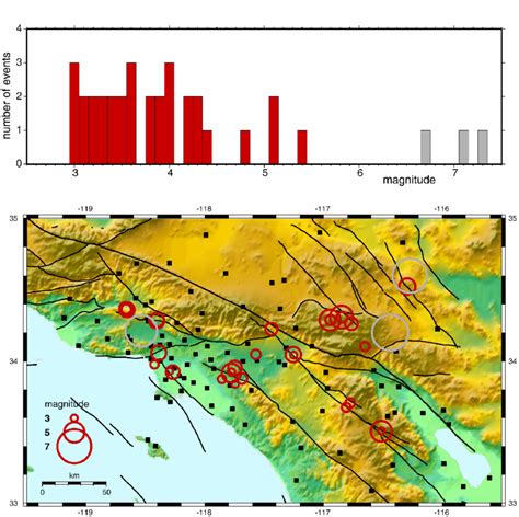 5 Map Of Southern California Showing The 32 Earthquakes Used To Assess