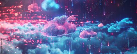 Visualize The Flow Of Data Through Networks And Cloud Servers Representing The