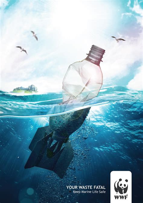 A Bottle Floating In The Ocean With Birds Flying Around
