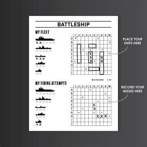 Printable Battleship Game Classic Board Game Us Letter A4 Etsy