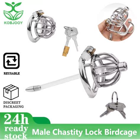 Stainless Steel Dick Ring Male Chastity Device With Catheter Stealth