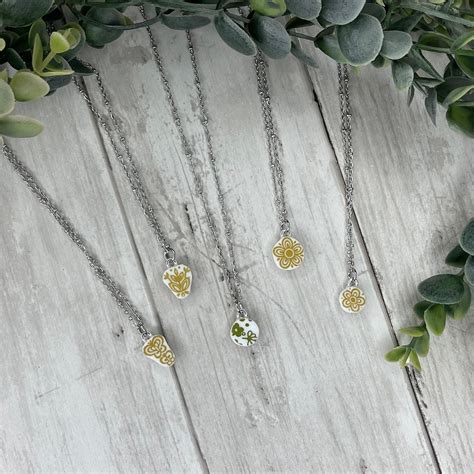 Tiny Vintage Pyrex Corelle Crazy Daisy Or Butterfly Gold Reclaimed Dinnerware Pendant Necklace