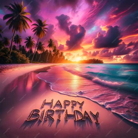 Premium Photo Happy Birthday Message Handwritten On Tropical Beach