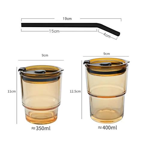Glass Iced Coffee Cup With Lid And Straw 350 Orange Creativefemininity
