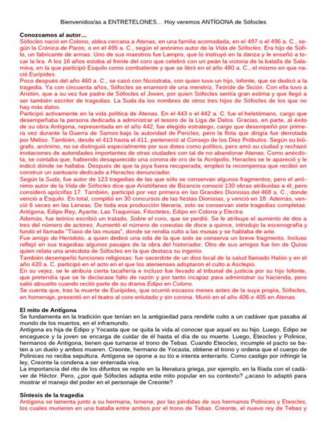 AntÍgona De SÓfocles Análisis Pdf Sófocles Mitología Tebana