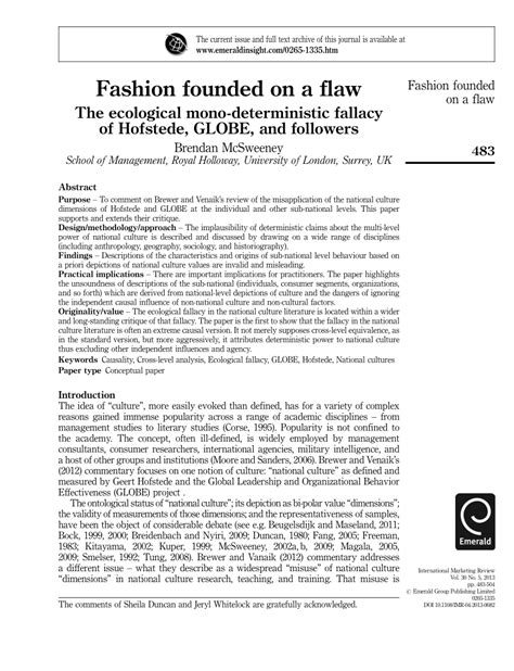 Pdf Fashion Founded On A Flaw The Ecological Mono Deterministic Fallacy Of Hofstede Globe