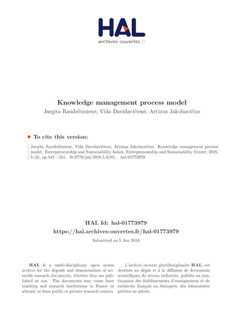 Pdf Knowledge Management Process Model Accueil Appropriate Knowledge Strategy Brings To