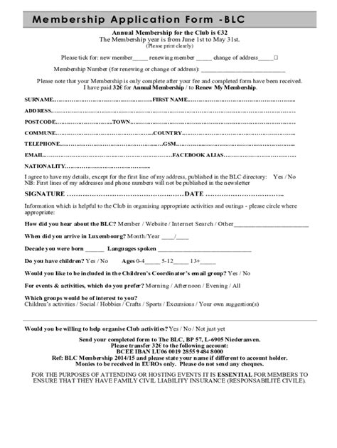 Fillable Online Membership Application Form Blc Fax Email Print