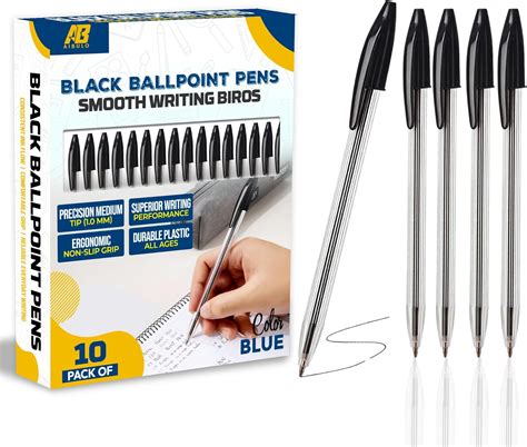 Aibulo Black Biro Pens Smooth Writing Ball Point Pens With Medium 1