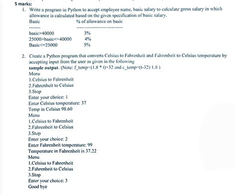 5 Marks Write A Program In Python To Accept Employee Name Basic Salary