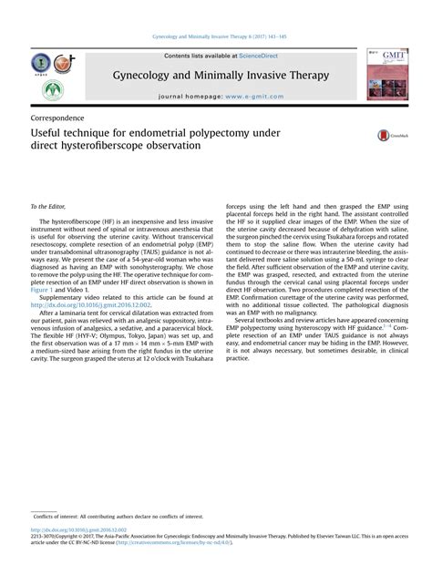 Pdf Useful Technique For Endometrial Polypectomy Under Direct