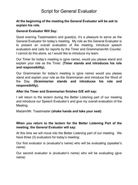 Script For General Evaluator Pdf